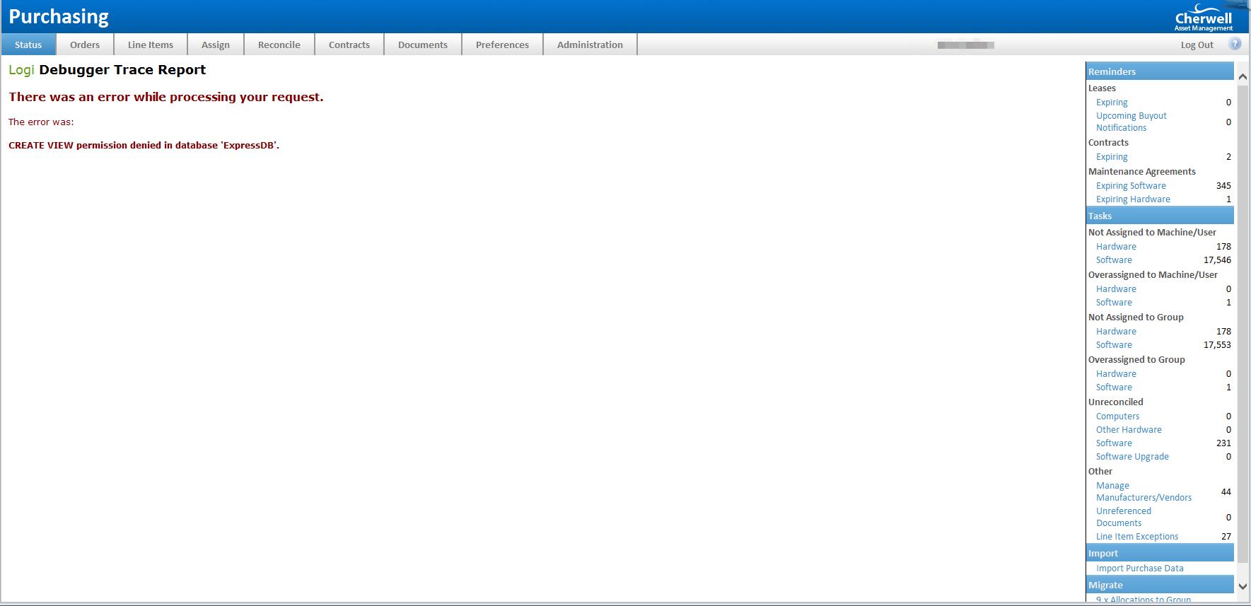 Error when running dashboards or reports in Reporting Console in CAM 13.0