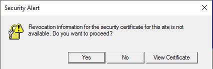 Revocation information for the security certificate for this site is ...