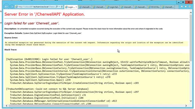 Portal and Browser Error: Login failed for user