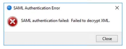 SAML failing with error: SAML authentication failed: Failed to decrypt XML