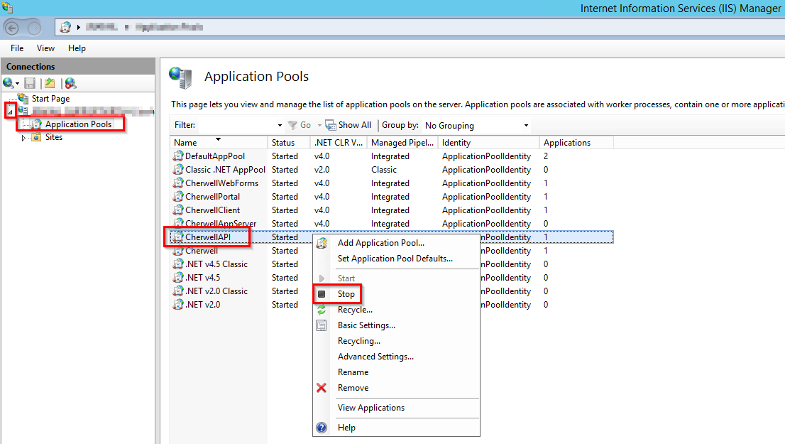 How to Stop or Start the Cherwell API Service