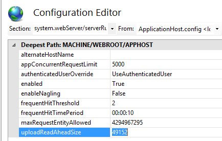 The page was not displayed because the request entity is too large
