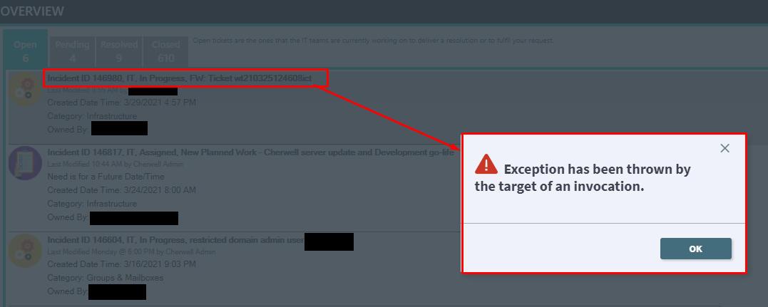 Error when opening records in Portal: Exception has been thrown by the ...