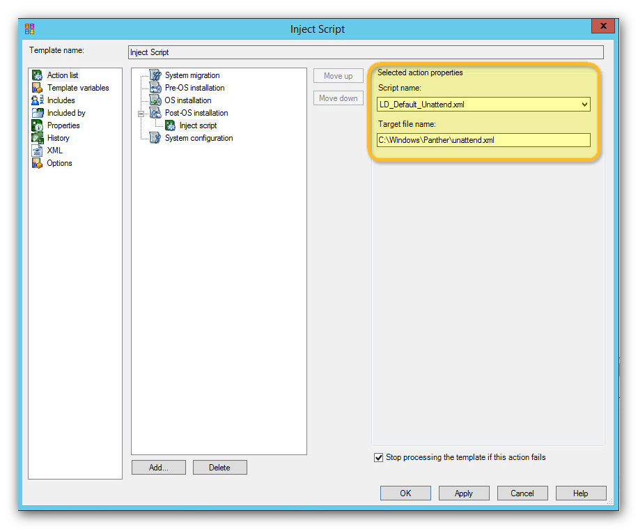 How to troubleshoot Inject Script action during OS Provisioning