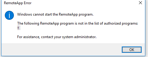 After starting a RemoteApp an error occurs