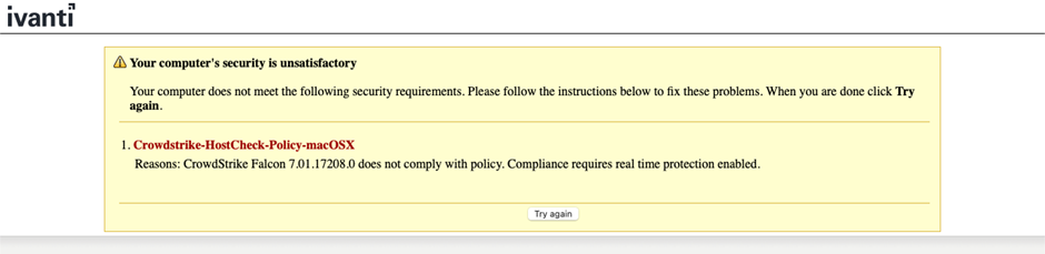 Host Checker Compliance Check Fails for Several Security Products With Browser Connection but ...