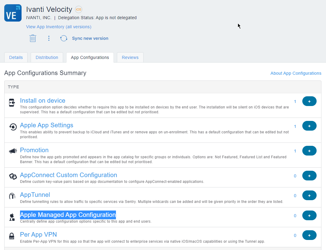 MobileIron Managed App Configurations for Velocity on iOS