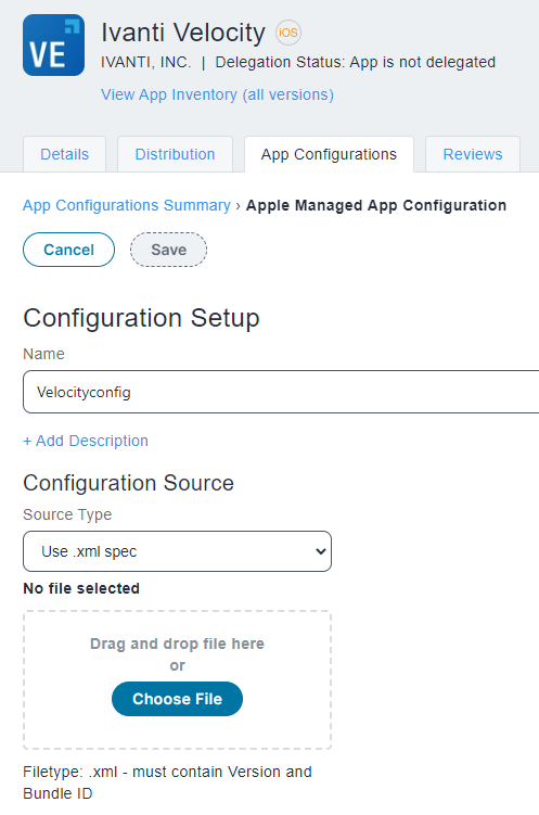 MobileIron Managed App Configurations for Velocity on iOS
