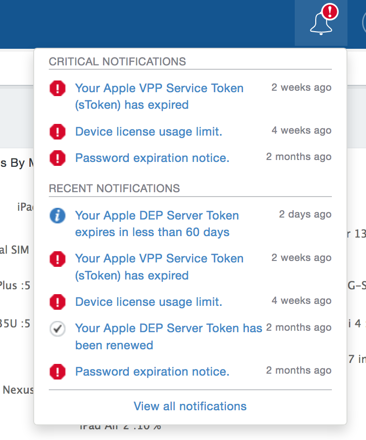 Ivanti N-MDM: Notifications