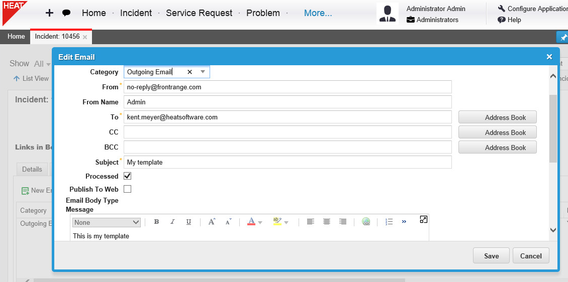 How to use a template when sending an email from the object
