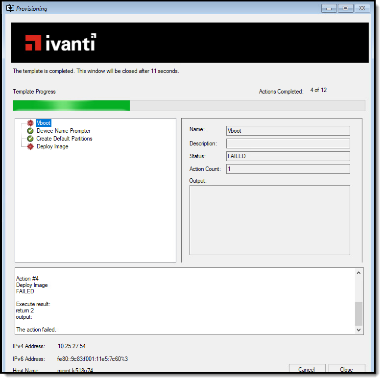 EPM OS Provisioning Capture Image or Deploy Image Action Fails