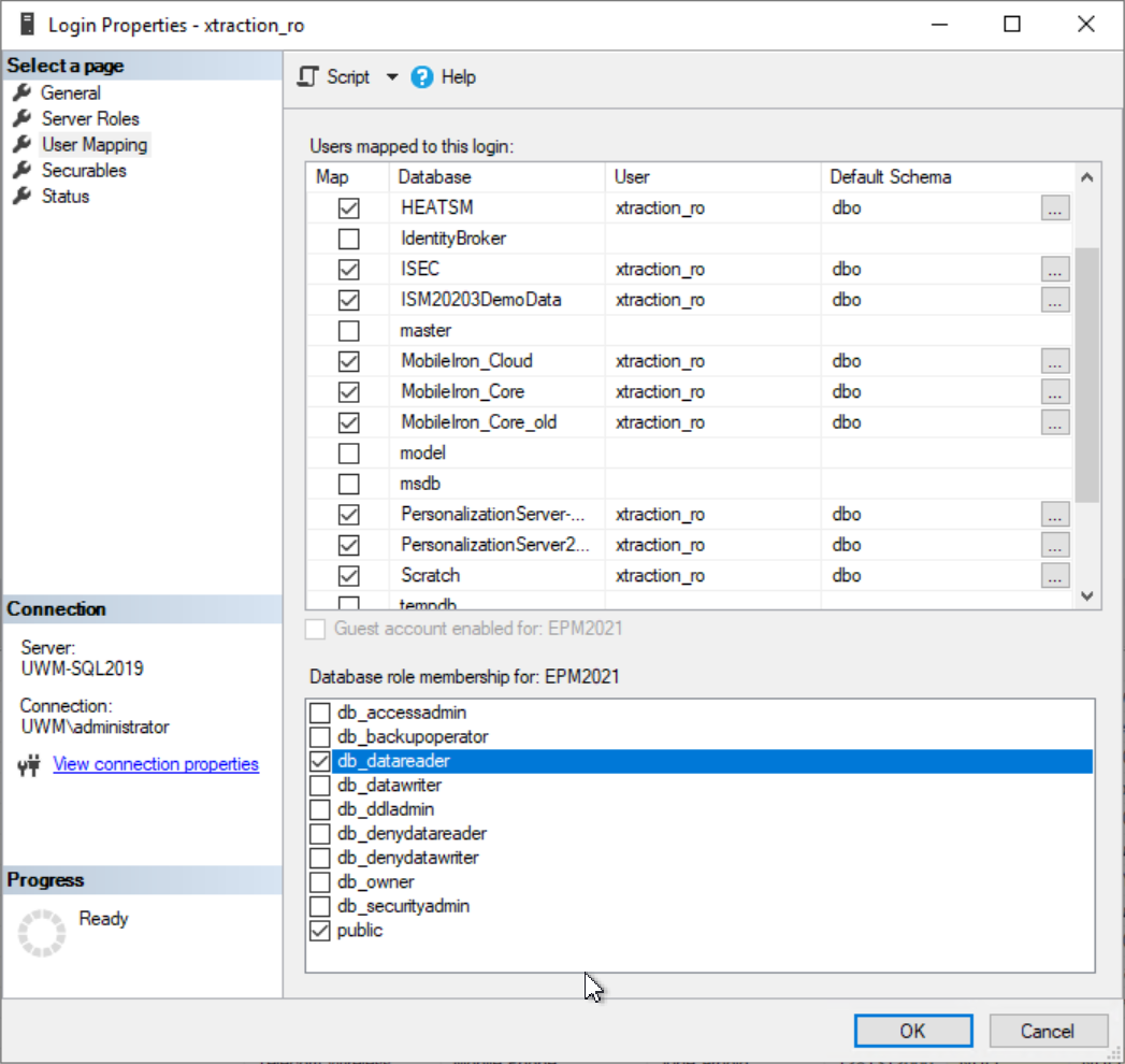 Xtraction Configuration - Database and User Setup