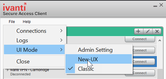 KB45521 - How to Disable the UI Mode Switching in Ivanti Client Version ...