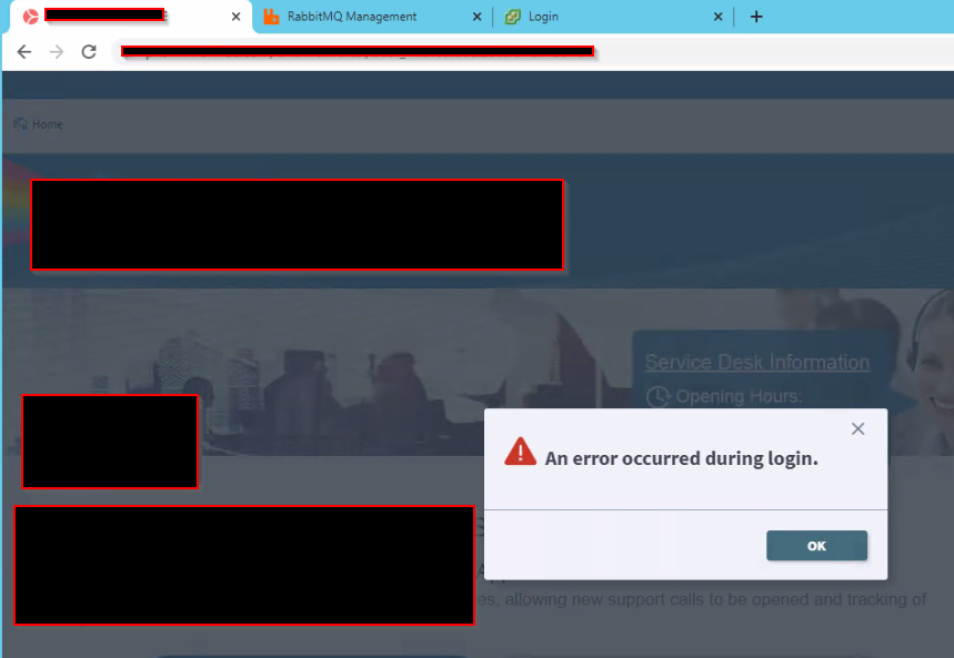 An error occurred during login - Portal\Web Client