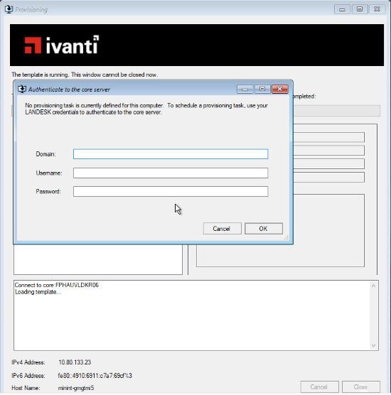 WinPE - Authenticate to the Core Server Window Does Not Appear.