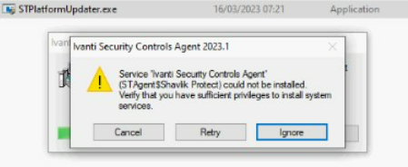 Service ‘Ivanti Security Controls Agent’ Could Not Be Installed.