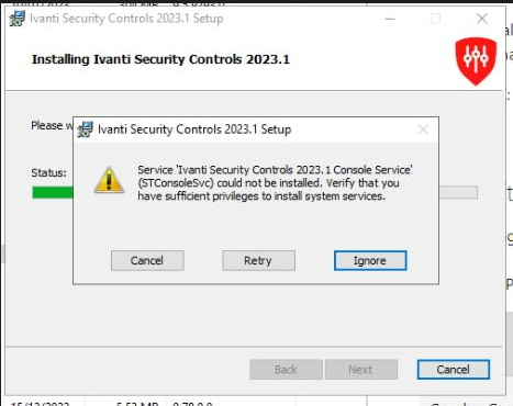 Service ‘Ivanti Security Controls Agent’ Could Not Be Installed.