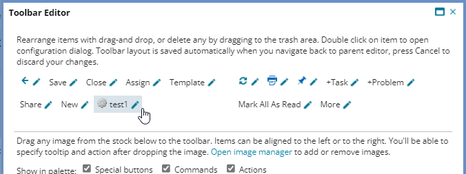 How to add and display a different icon on the toolbar buttons within ITSM.