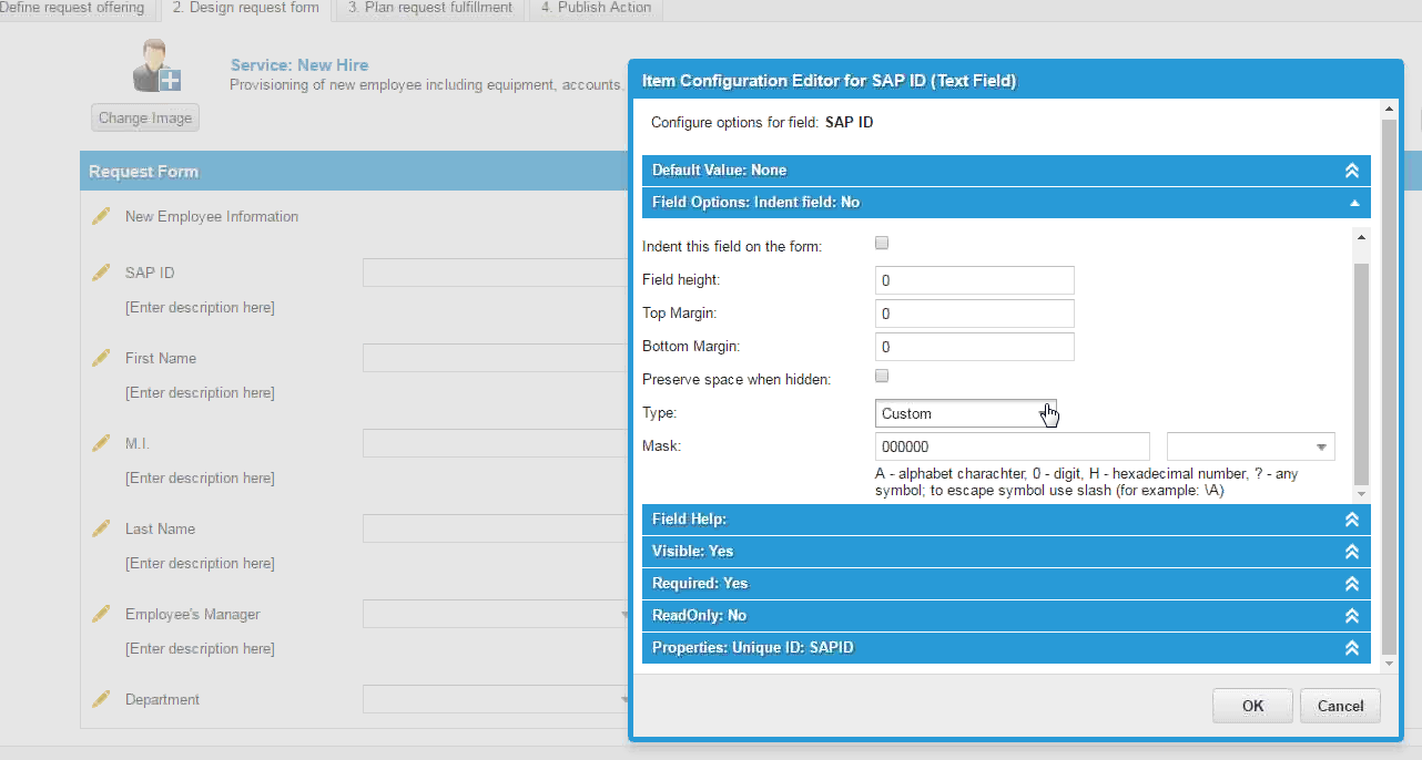 How to create a mask for a request offering field that allows only 6 digits