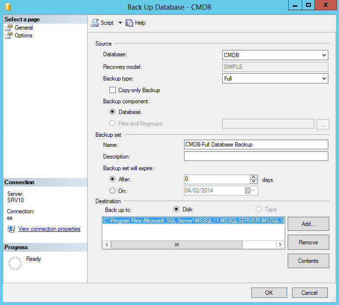 How to create an SQL DB backup