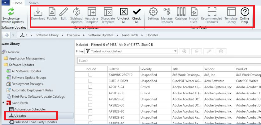 The Top Menu Icons Are Greyed Out in Ivanti Patch for Configuration Manager