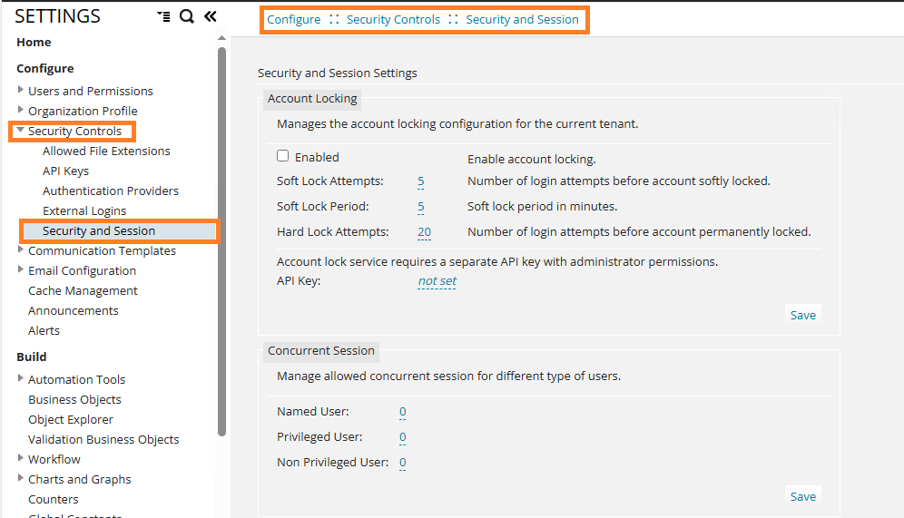 How to modify the session timeout settings