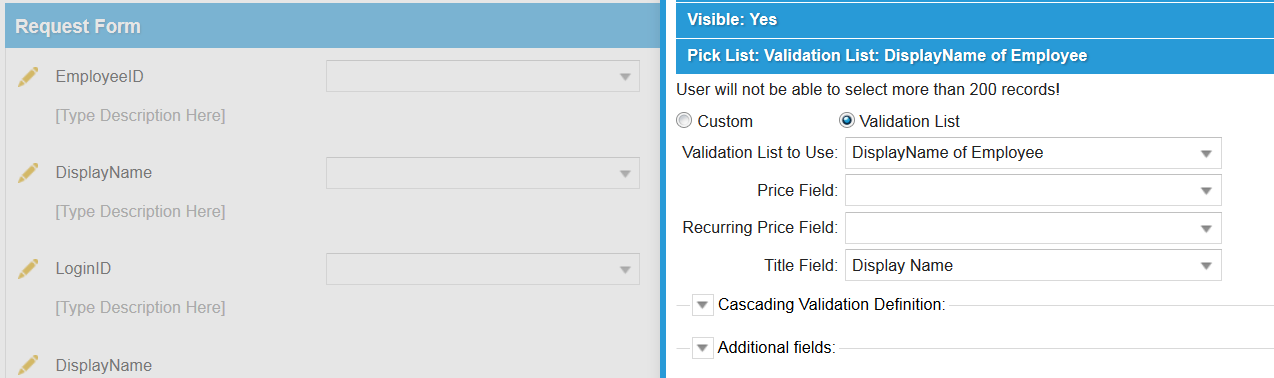 How to use Cascading Validations in Request Offerings