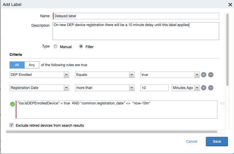 How to Delay Label from Applying to a Device on Registration