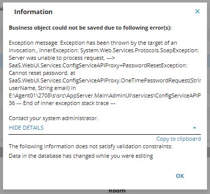 Error when clicking Reset Password on Users: "Exception has been thrown by the target of an ...
