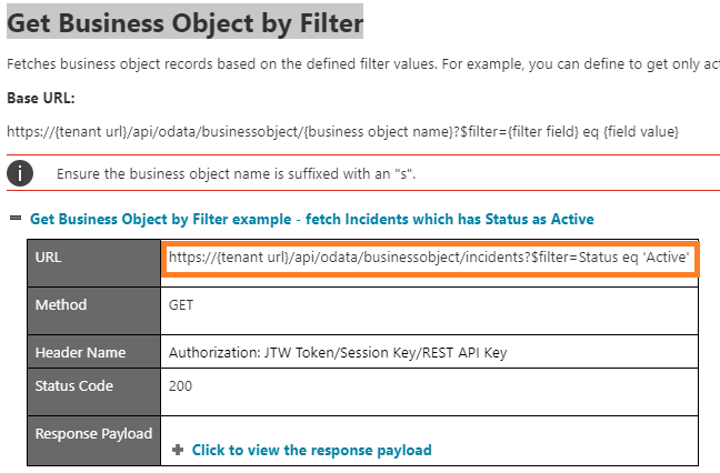 How to get business object by filter using API and Postman