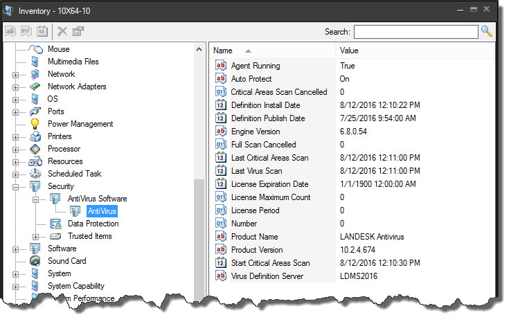 About Antivirus Information in the Ivanti EPM Inventory