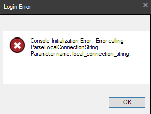 Console Initialization Error: ParseLocalConnectionString When Launching the Console