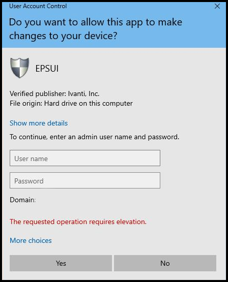 EPM Endpoint Security UAC Prompt