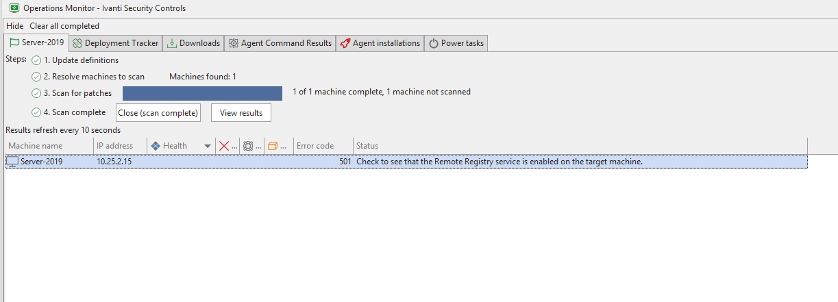 Security Controls Patch Scan Fails With: Error 501 - Remote Registry Access Denied