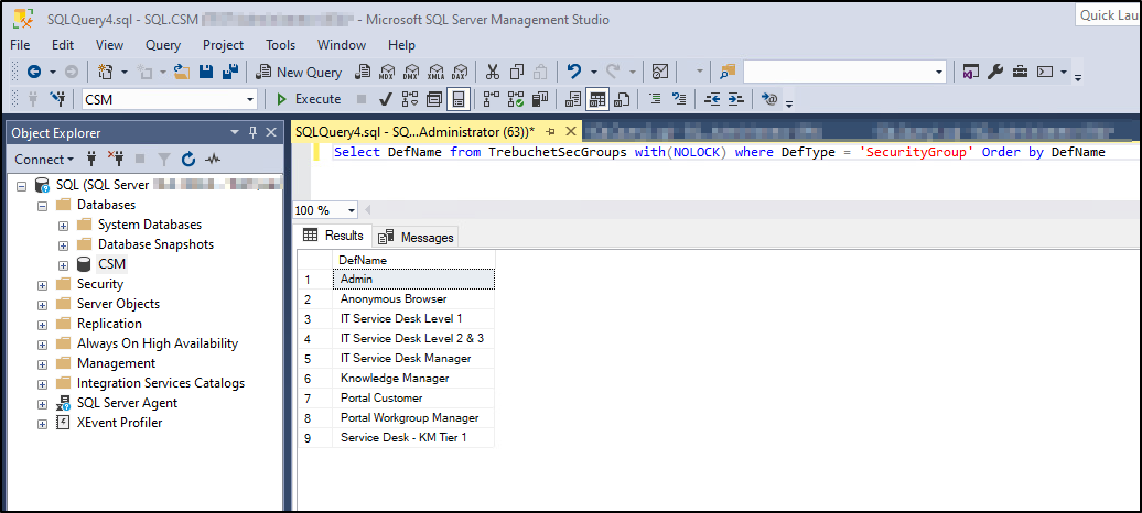 How to Export Cherwell Security Group Definitions From SQL