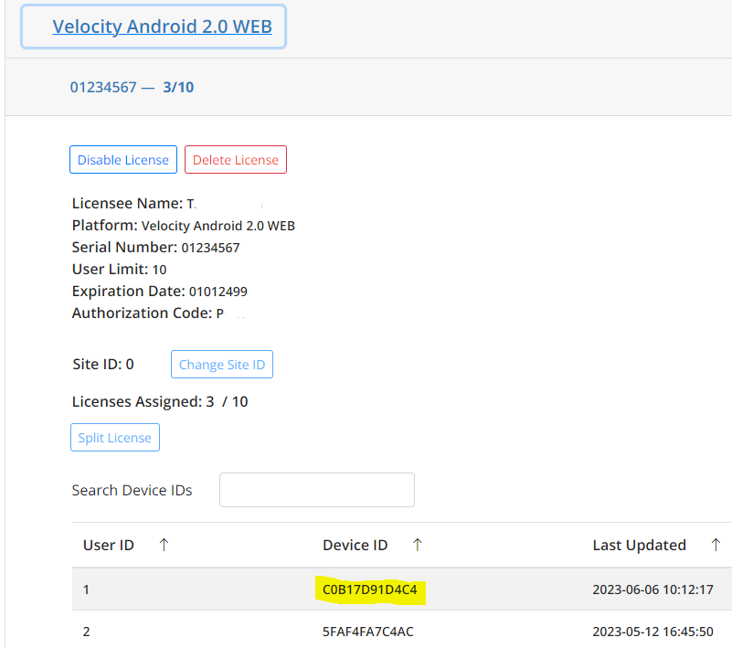 How to remove a licensed device or delete device from Velocity License Server