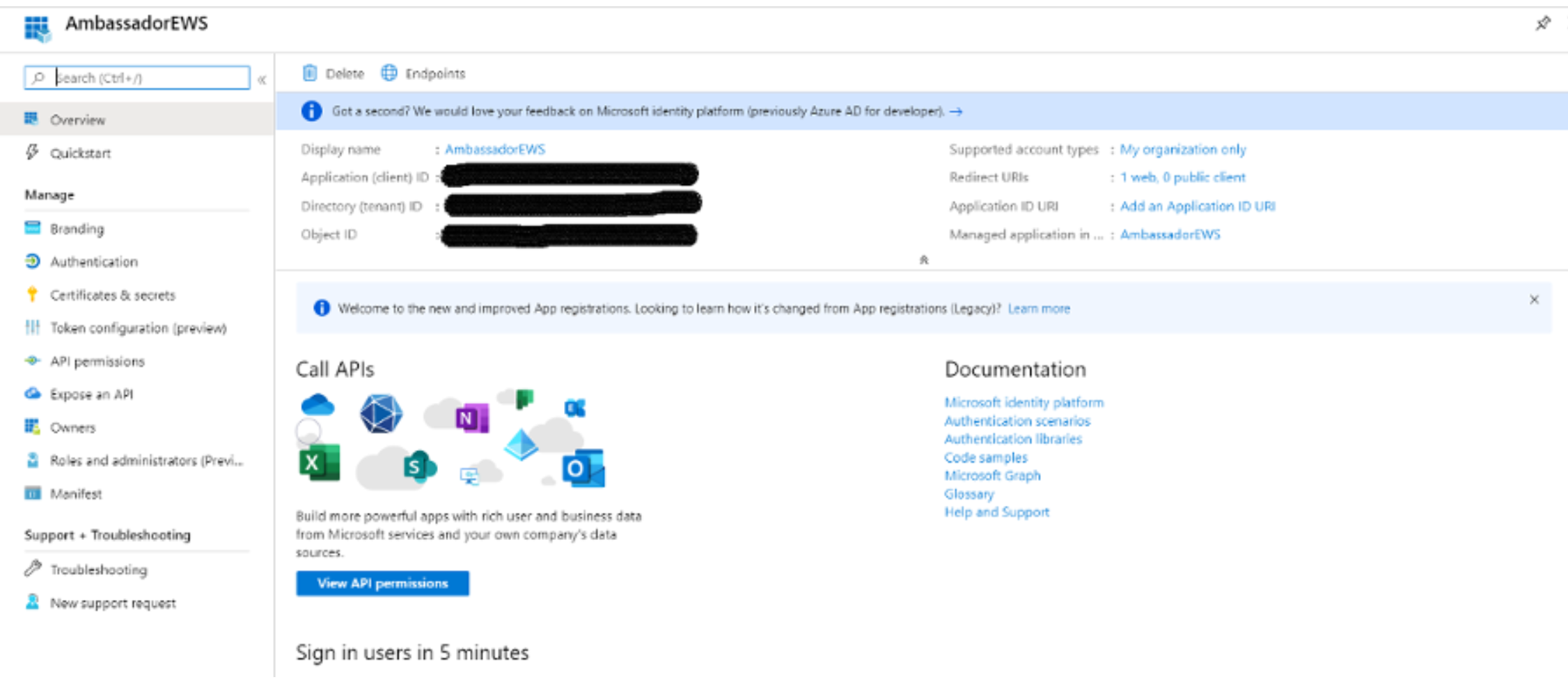 EWS in ISM - Register an application in Azure Active Directory