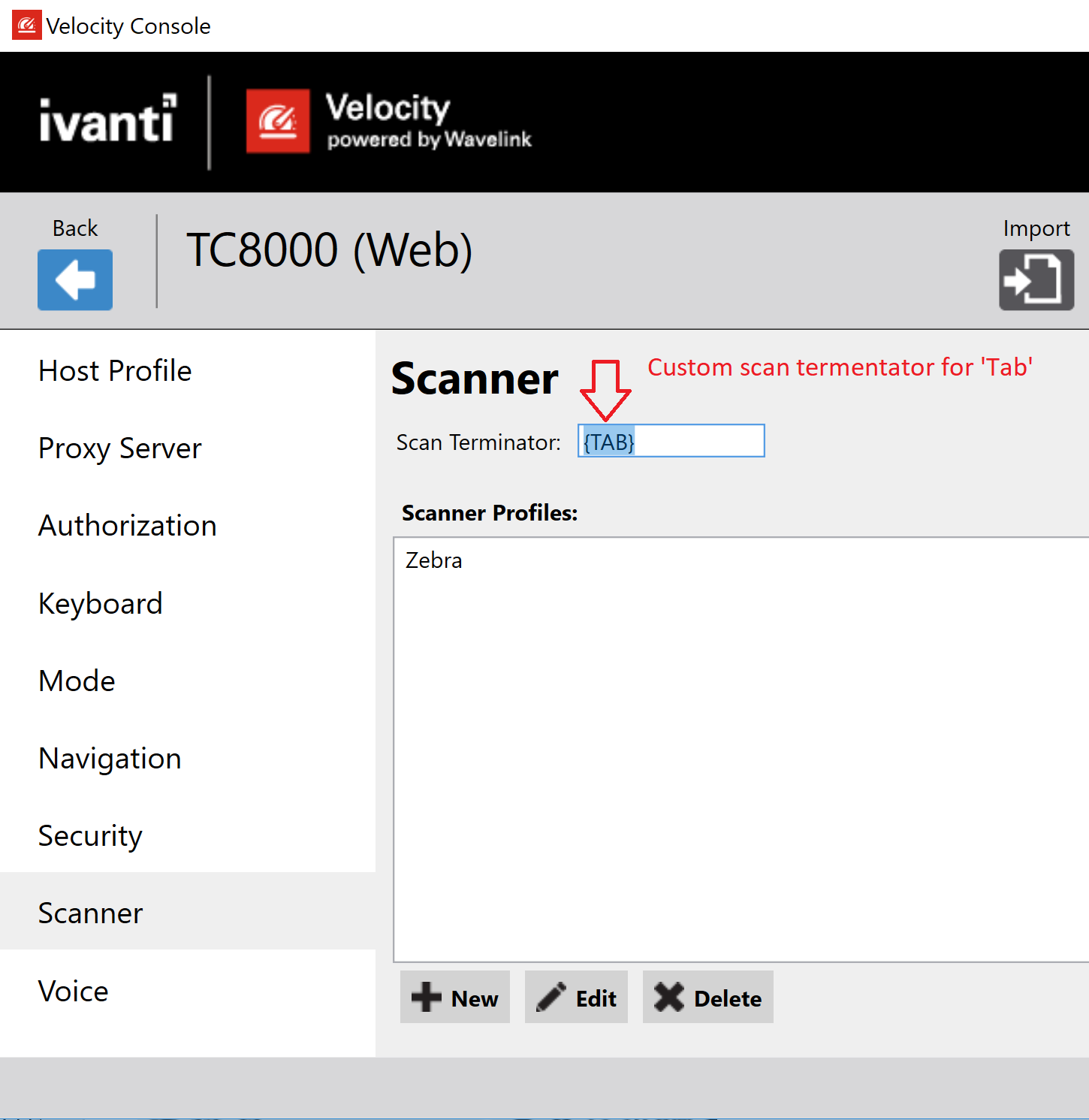 Velocity Scan Terminator - 'Enter' within a Web emulation