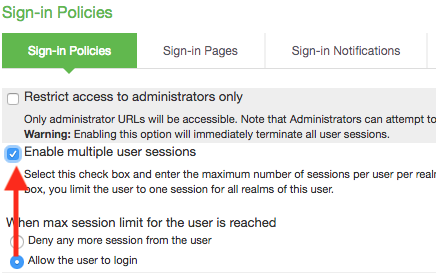 User Login Fails: Max Session Per User Limit Reached In Access Log.