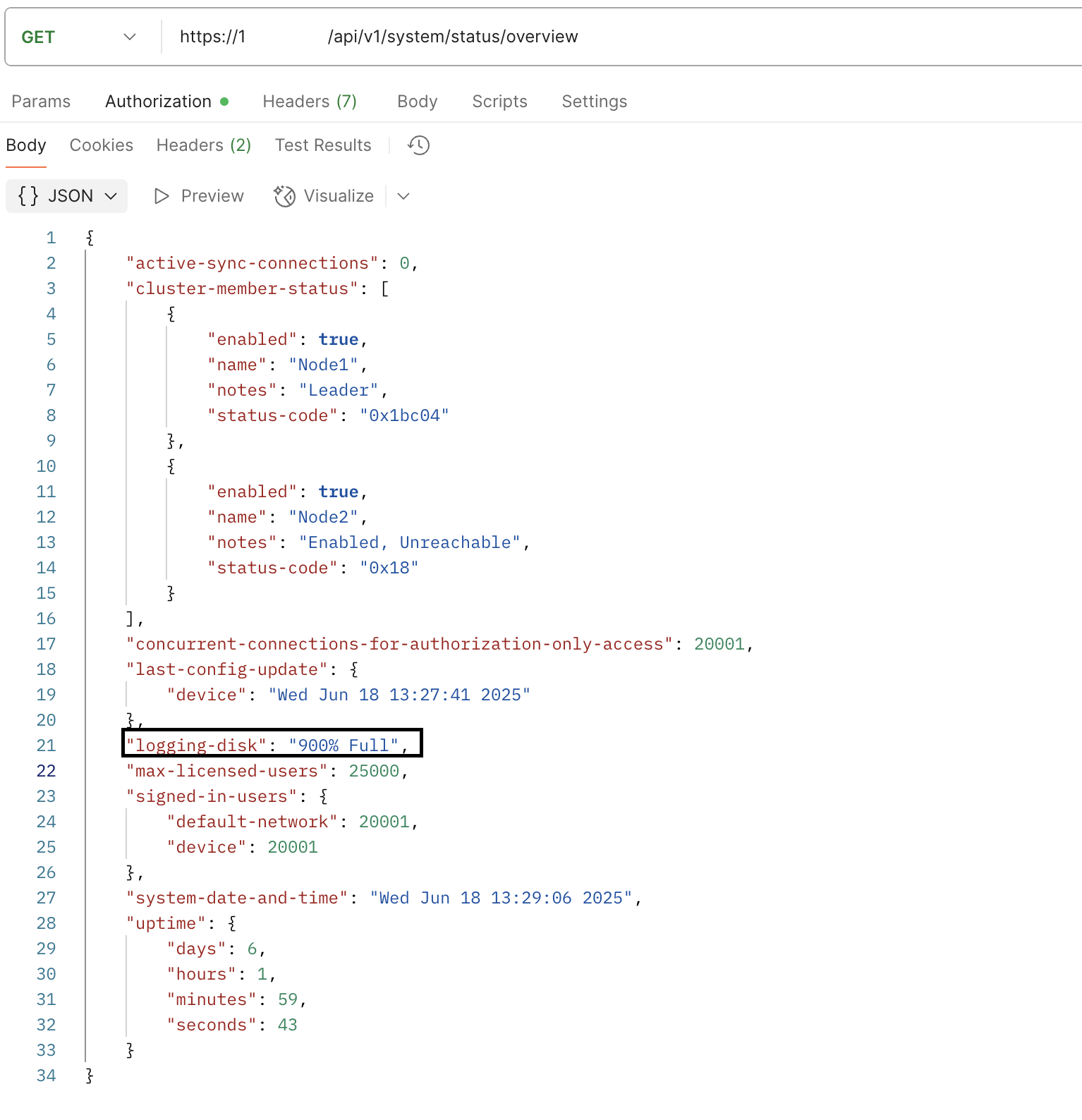 Discrepancy in "logging-disk" Usage Percentage Between REST API and ...