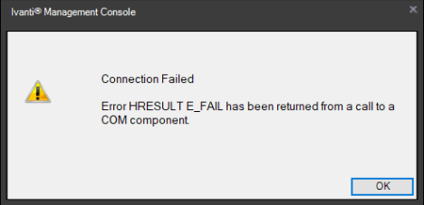 Reinstalling the Epm Console Now Shows an Error When Attempting to Log In: “Error Hresult e_fail ...