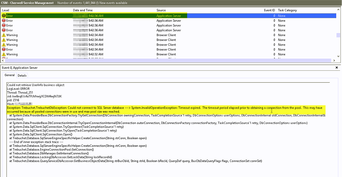 Could Not Connect to SQL Server Database -All Pooled Connections Were in Use and Max Pool Size ...